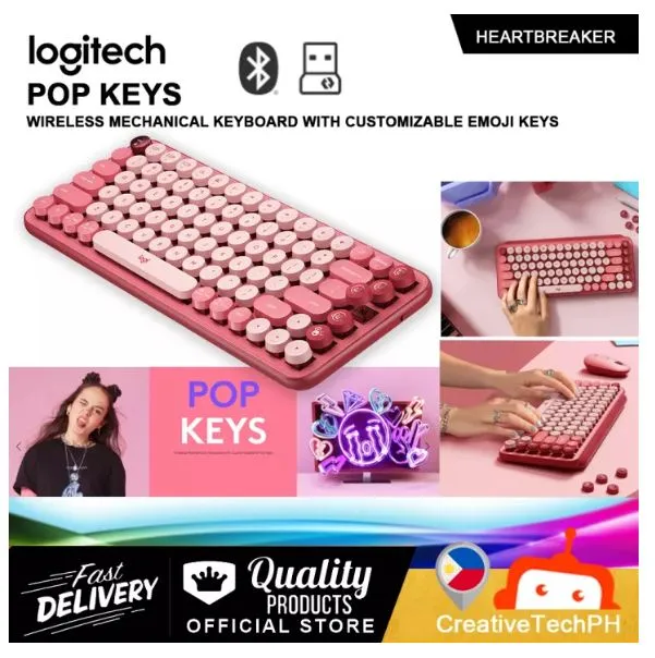 Logitech POP Keys - Heartbreaker Rose , Mechanical Wireless Keyboard ...