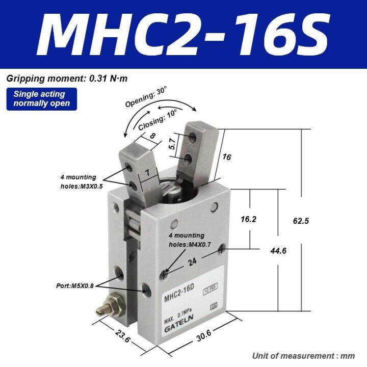 MHC2 SMC type angular style air gripper cylinder Double acting MHC2-10D/16D/20D/25D Single ...