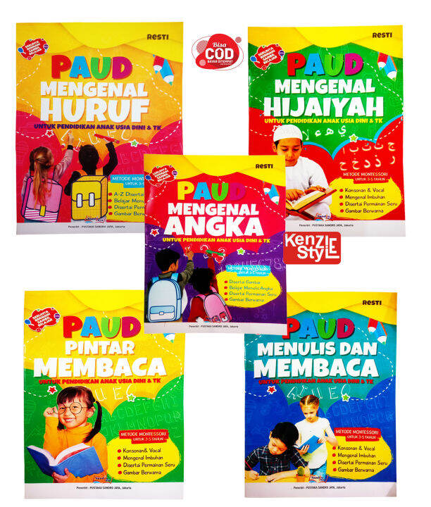 PAKET 5 PCS Buku PAUD Mengenal Huruf Angka Hijaiyah Pintar Membaca dan ...