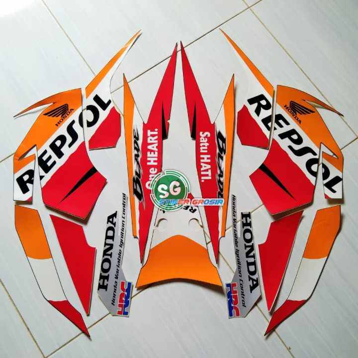 STIKER STRIPING & LIS BODY MOTOR HONDA BLADE REPSOL 2012 2013 FULLSET ...