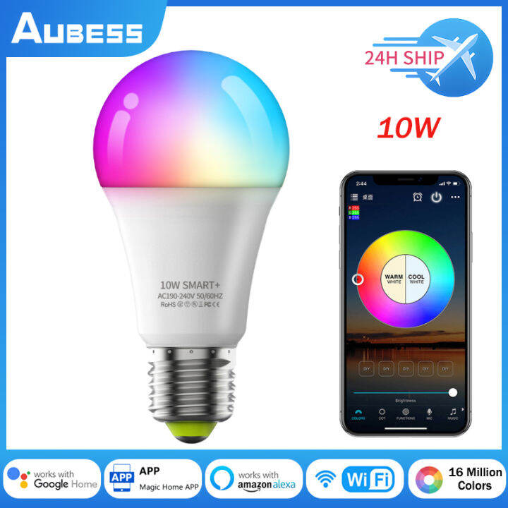 Aubess 10W หลอดไฟ LED AC190-240V E27 WiFi BLE สมาร์ท RGB หลอดไฟหรี่แสง ...