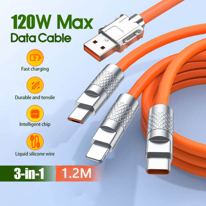 3 in 1 USB Nylon Charging Data Cable for Micro /Type C/ IP cable mobile ...