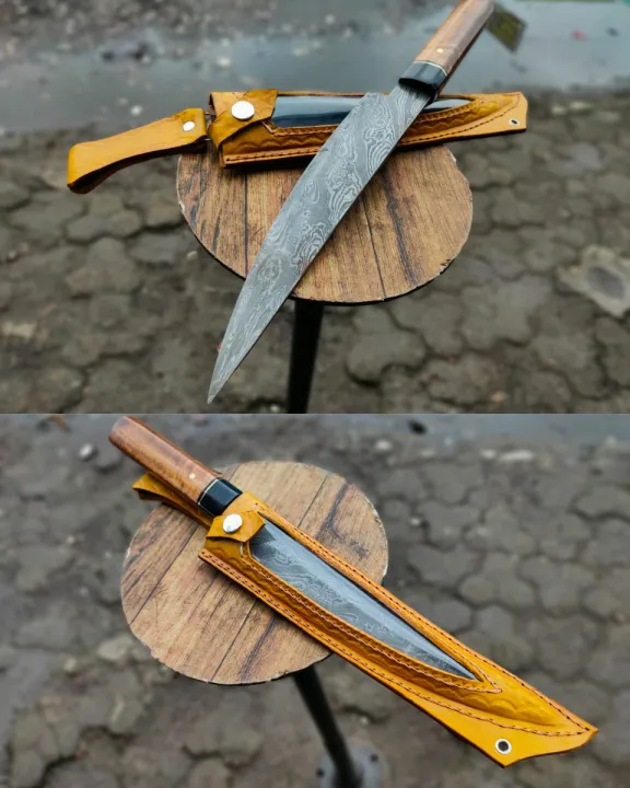 Pisau Fillet Bilah Baja Damaskus Sarung Kulit Sapi | Lazada Indonesia