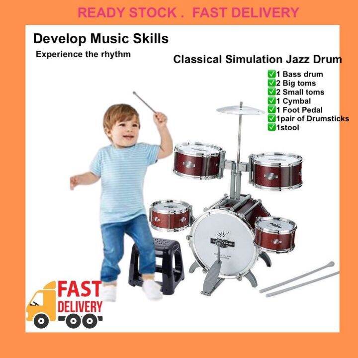 [READY STOCK] Children Big Size Jazz Drum Set Toy Play Pretend Music ...