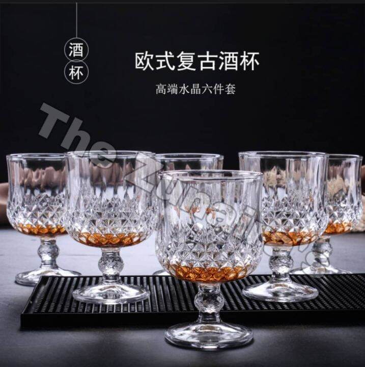 6pcs fancy lead-free crystal stem glass set 10oz high quality cawan ...