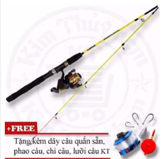 Bộ Cần câu máy 2 khúc Đặc ruột 1m65 KT A1 Yellow + Kèm Máy câu + Dây ...