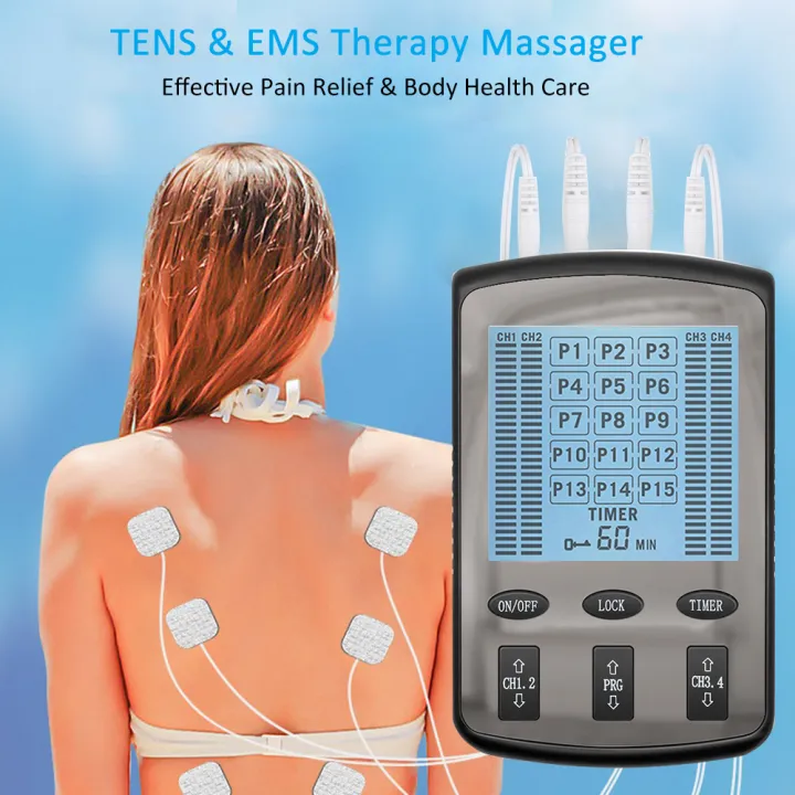 TENS Physiotherapy Neck Body Pulse Massager 4 Channel 15 Modes Electric ...