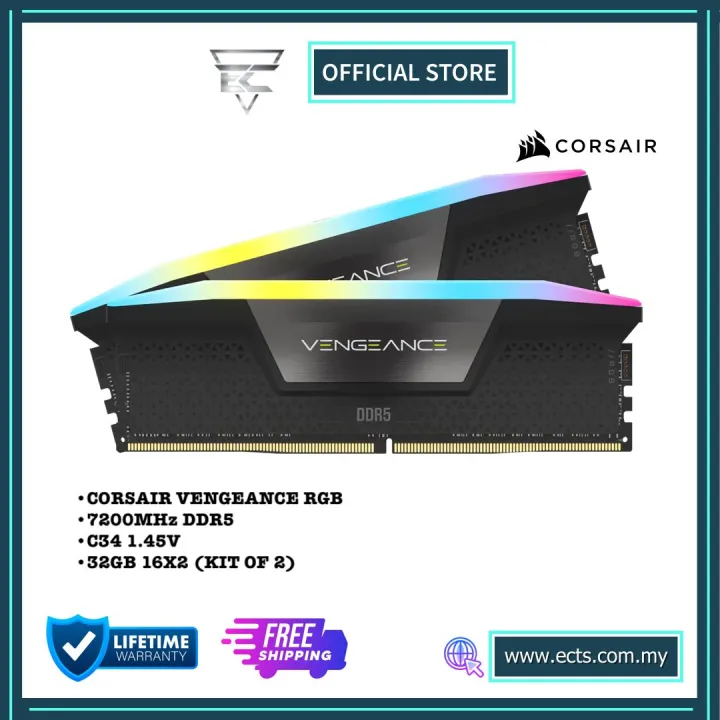 CORSAIR VENGEANCE RGB 7200MHz DDR5 32GB 16X2 (KIT OF 2) C34 Memory Kit ...