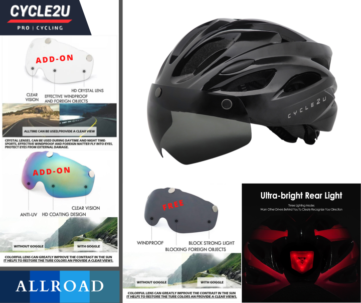 🔥Ready Stock🔥 CYCLE2U ALLROAD LED Backlight Cycling Helmet Basikal ...
