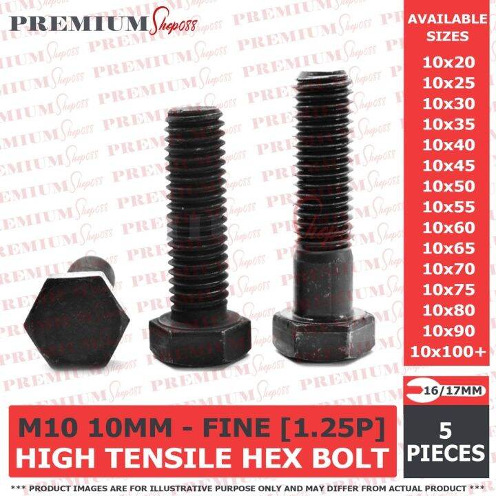 M10 10MM FINE THREAD High Tensile Hexagonal Bolt Cap Screw Nut Hex HT US HTNF Capscrew NF 1.25P ...