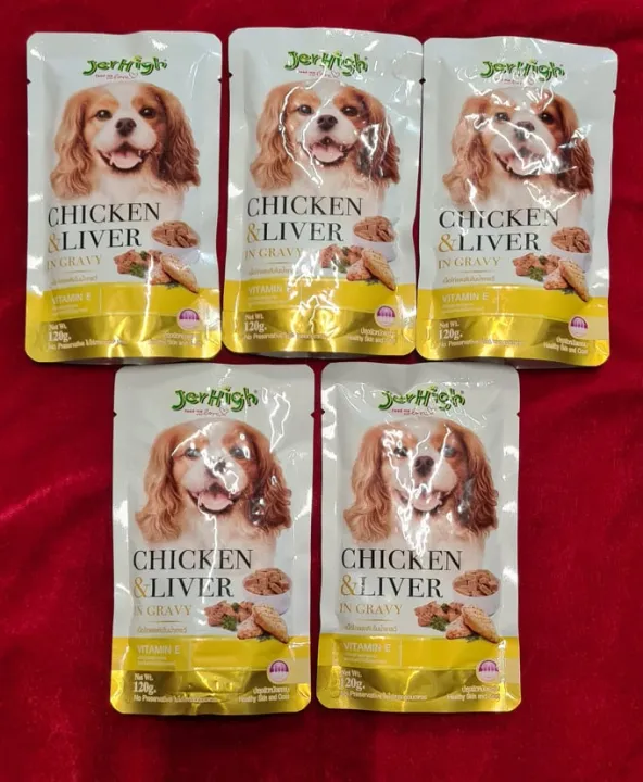 JERHIGH WET FOOD POUCH chicken liver flavor for all dogs 120g. set of ...