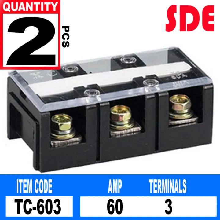 2 pcs Uni-Air 3 position 60 Amp 600V SDE Brand Terminal Block TC-603 TB ...