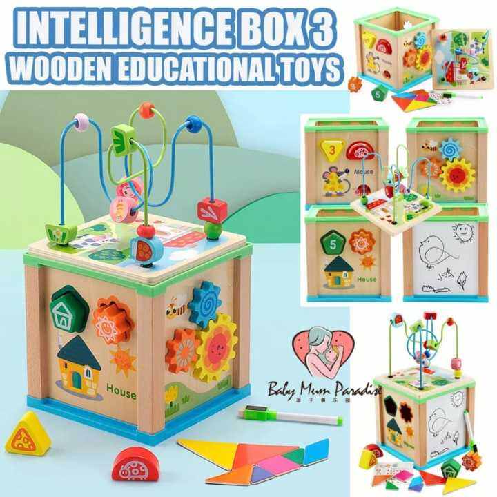 Intelligence Wooden Educational Toy Activity Cube Durable Montessori ...