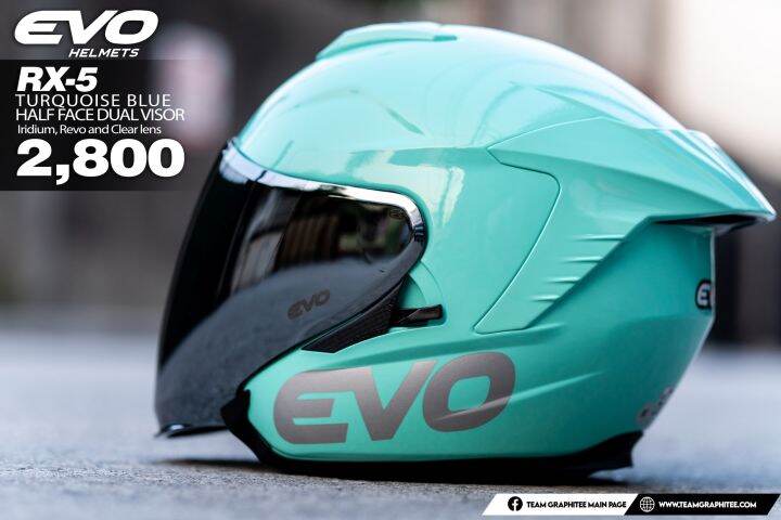 EVO RX-5 TURQUOISE BLUE (SILVER IRIDIUM LENS) HALF FACE DUAL VISOR ...