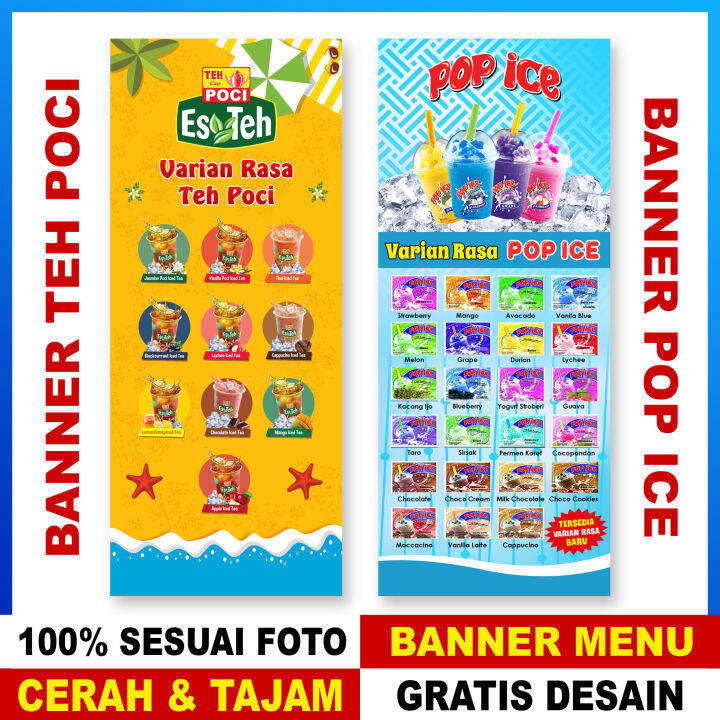 BANNER SPANDUK MENU TEH POCI POP ICE VARIAN RASA UKURAN 60X160 CM ...