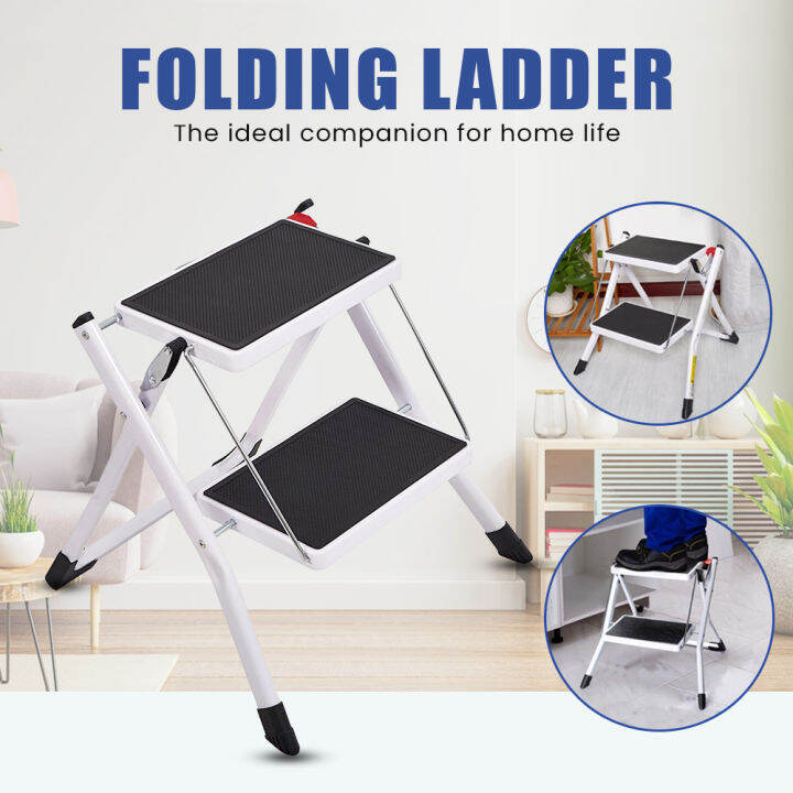 Folding Step Stool 2 Step Ladder Heavy Duty Metal stepping Stools for ...