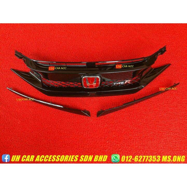 HONDA CIVIC FC 2020 2021 TYPE R FRONT BUMPER GRILLE GRILL GLOSSY BLACK ...