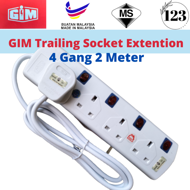 GIM Trailing Socket 4 Gang 2M Extension w Neon Plug Adaptor [SIRIM ...