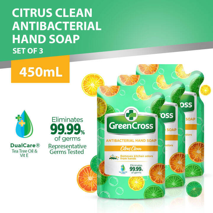 Green Cross Citrus Clean Antibacterial Hand Soap (450mL) Set of 3 ...