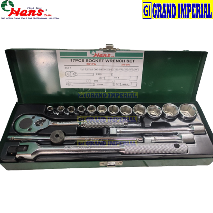 Hans 17Pcs Socket Wrench Set 3/8" Drive 6 Points Inches 3617A Grand ...