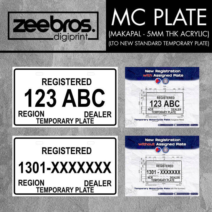 LTO NEW Standard Motorcycle Temporary Plate Number - ZEE Bros ...
