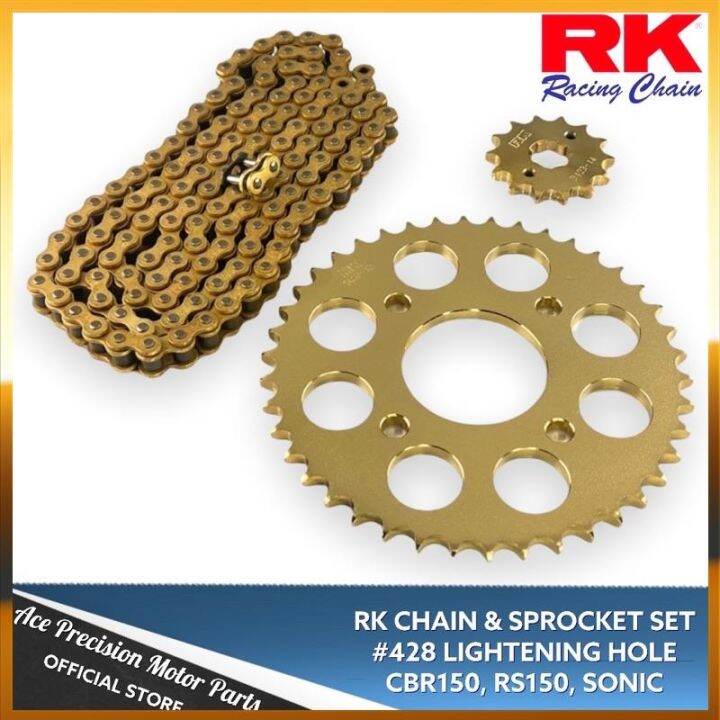 RK RACING CHAIN SPROCKET SET CBR150/RS150/SONIC LIGHTENING HOLE GOLD ...