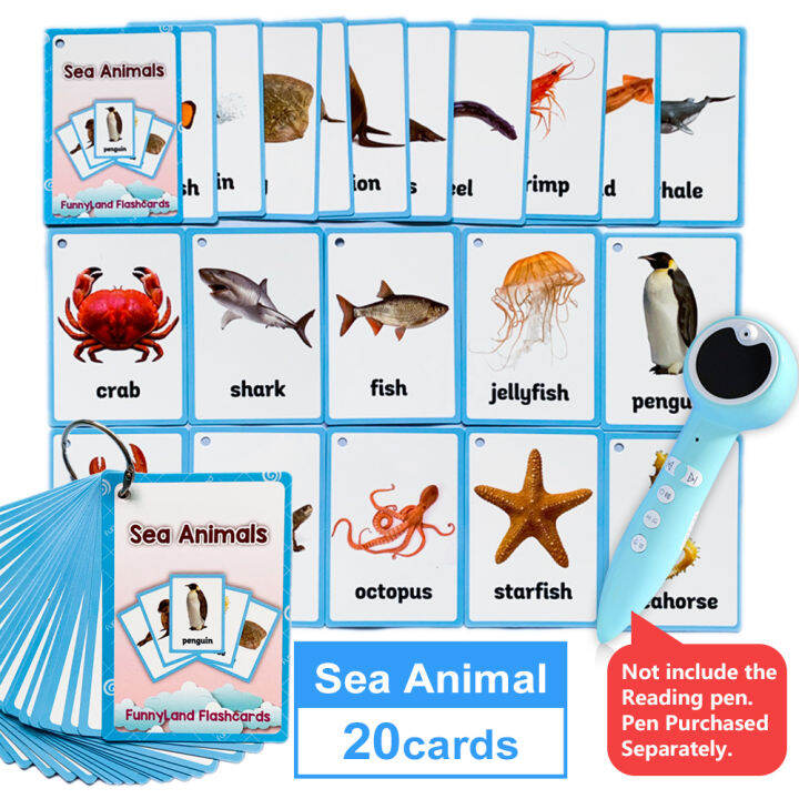 Marine Sea Ocean Animals Cognitive Flash Card English Words Worksheets ...