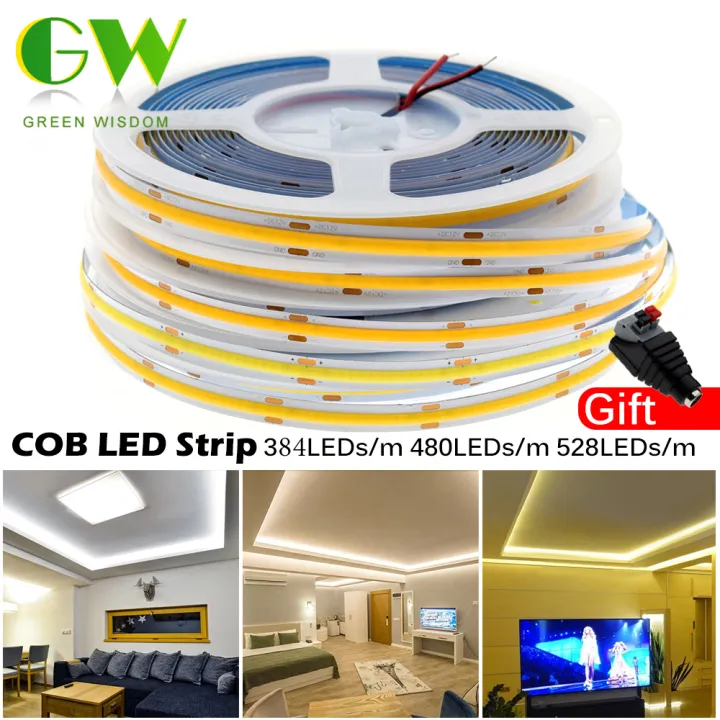 ไฟเส้น LED 5เมตร/ล็อต DC12V 24V COB 528 LEDs/เมตร ความหนาแน่นสูงไฟ COB ...