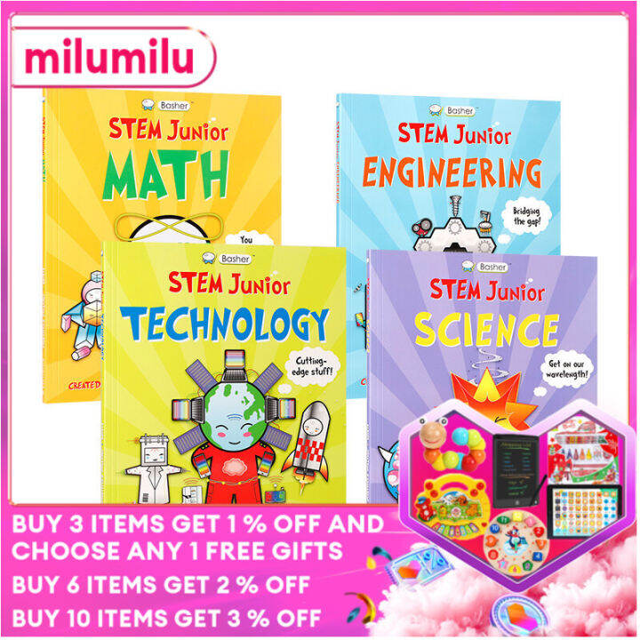 Basher STEM Junior 4Pcs Engineering / Math / Science / Technology Encyclopedia Cognitive Atlas ...