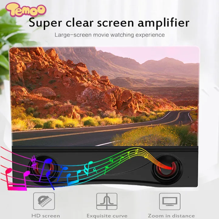 Temoo 12นิ้ว3Dมือถือแว่นขยายจอโทรศัพท์บลูทูธสเตอริโอลำโพงMartphoneภาพยนตร์วิดีโอHDขยายขาตั้ง ...