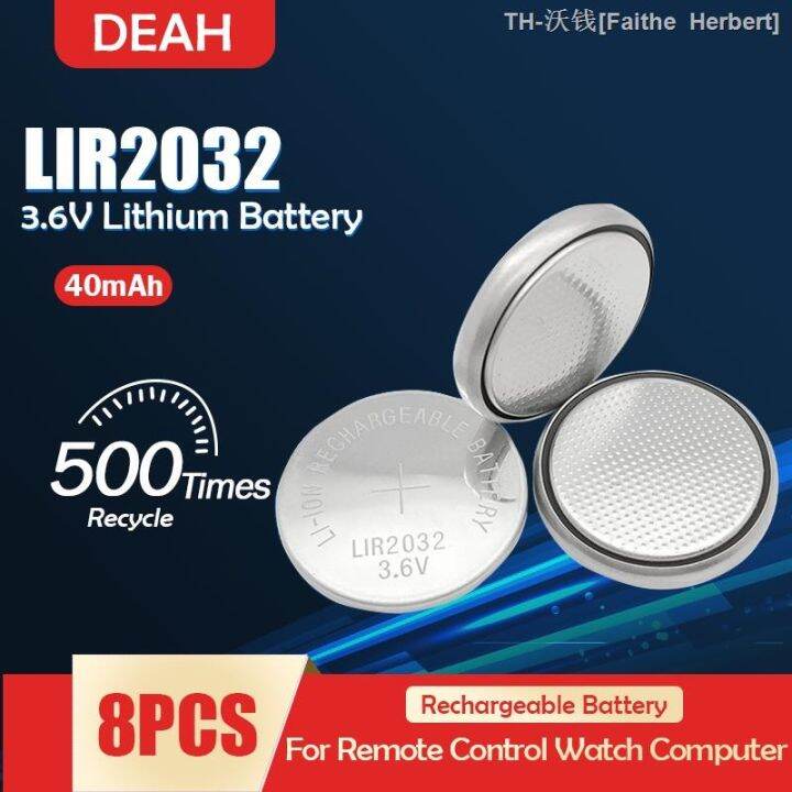 8PCS LIR2032 LIR 2032 3.6V Rechargeable Lithium Battery For Watch ...