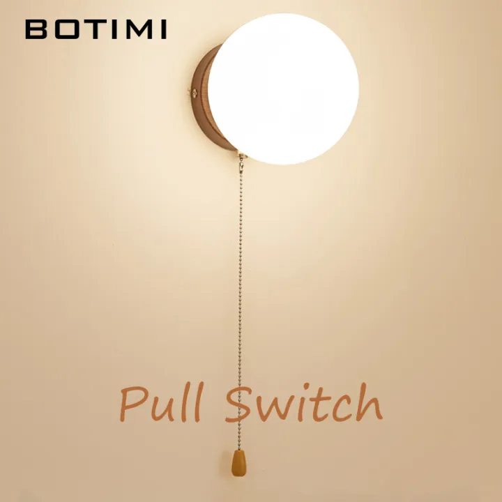 BOTIMI นอร์ดิกทรงกลมกระจก LED โคมไฟติดผนังที่มีสวิทช์ดึงห้องนอนข้าง ...