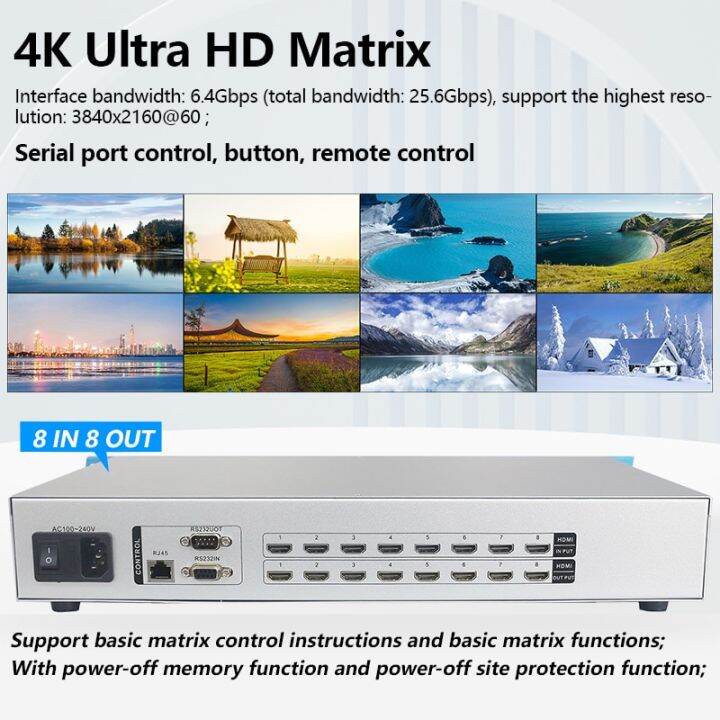 4x4 8x8 8x16 16x16 HDMI Matrix Switcher 4K60Hz Professional Rack Splitter Support HDCP2.2(HDMI2 ...