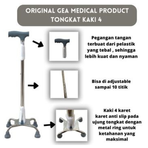 Tongkat Gea Medical kaki 4 ALat Bantu Jalan Manula Lansia Quad Canes ...