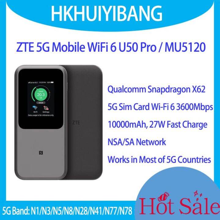 Unlocked ZTE 5G Portable WiFi U50 Pro 10000mah 27W Fast Charge WiFi 6 ...