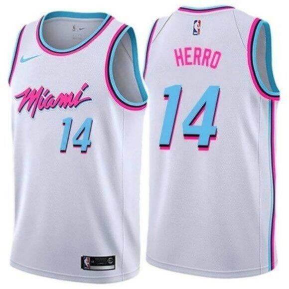 Original NBA Heat Pressed Men's White Miami Heat #14 Tyler Herro Jersey ...