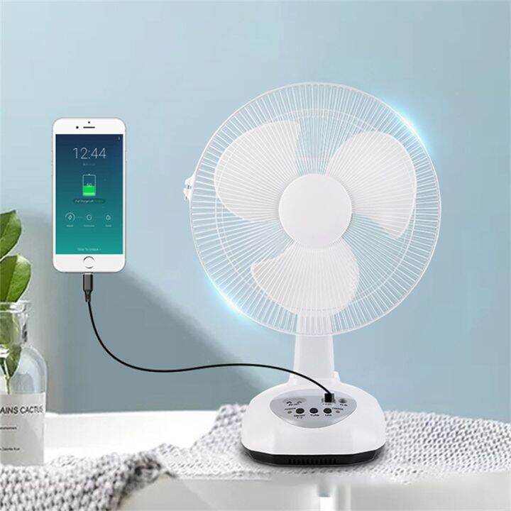 GDTIMES Solar electric fan 12 inch rechargeable 2 LED lights 220V AC ...