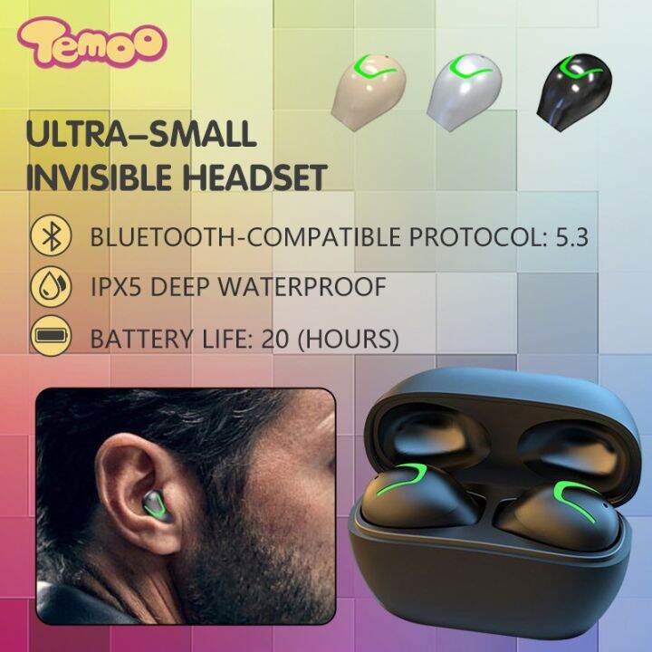 Temoo ชุดหูฟังสเตอริโอแฮนด์ฟรีสำหรับเล่นกีฬาหูฟังบลูทูธตัดหูฟังเสียงหูฟังอินเอียร์หูฟังไร้สาย ...