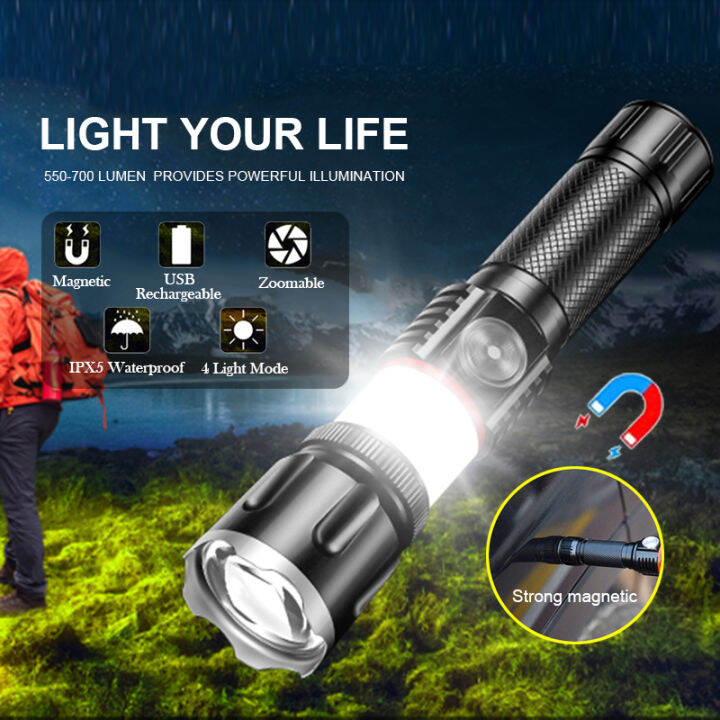 Multifunctional T6/L2 Strong Light Flashlight Zoom Display Magnet Super ...