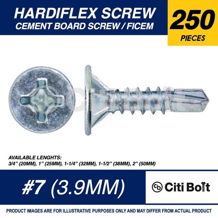 250pcs Hardiflex Screw / Cement Board Ficem 7 (3.9MM) x 3/4 1 1-1/4 1-1 ...