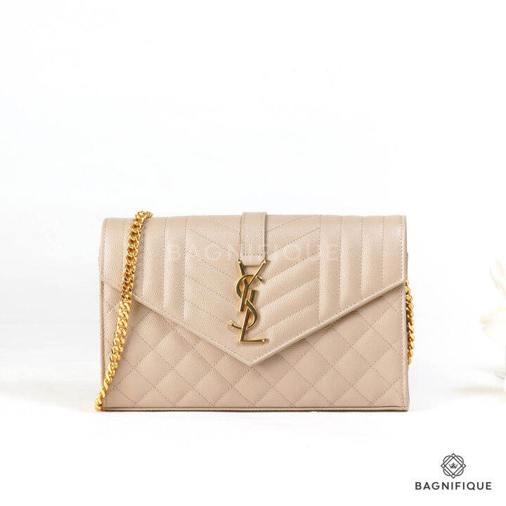 NEW YSL WOC ENVELOPE MEDIUM BEIGE CHEVRON GHW 2022 | Lazada.co.th