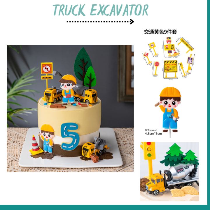 Truck Construction Cake Topper, Excavator Cake Decorations, | Lazada