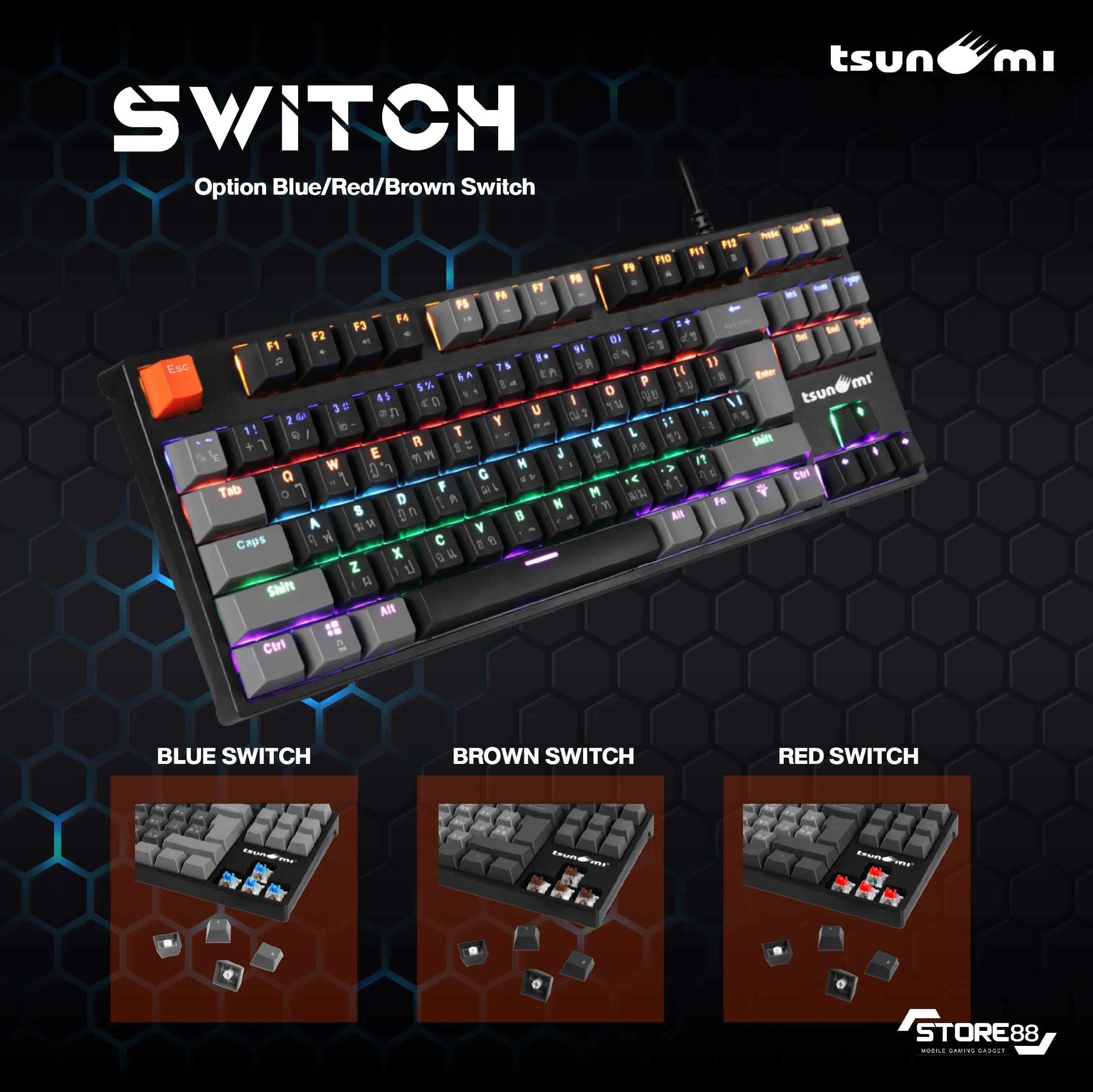 TSUNAMI OUTEMU MK-04 KEYBOARD MECHANICAL GAMING KEYBOARD เทา BLUE ...