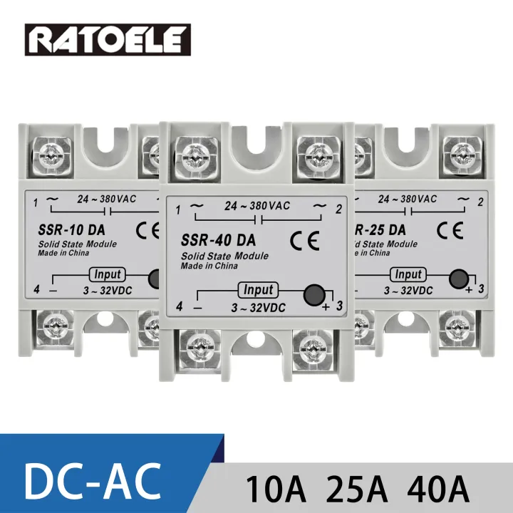 Single Phase Solid State Relay 10DA/25DA/40DA Input 3-32VDC Output 24-380VAC SSR DC Control AC ...