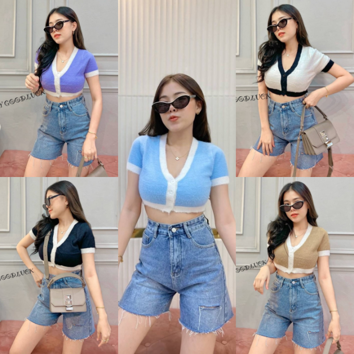 🌈MesubShop🌈ครอปขนมิ้ง💘 เสื้อครอปขนมิ้งแต่งกุ้น ผ้าอย่างดีไม่บางนะคะ ทรงสวยเข้ารูป น่ารักม้ากก 💫 ...