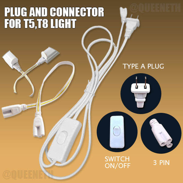 High-quality 3 PIn Type A T5 Connector Plug / T8 Connector Plug For LED ...