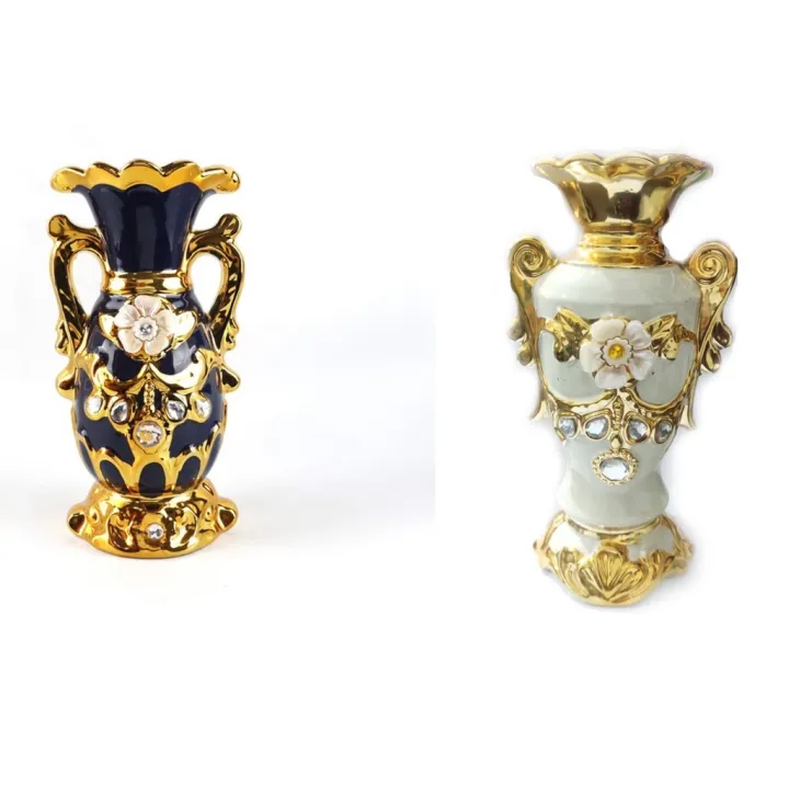 Vase Bunga Keramik Warna Gold biru Dan Cream | Lazada Indonesia
