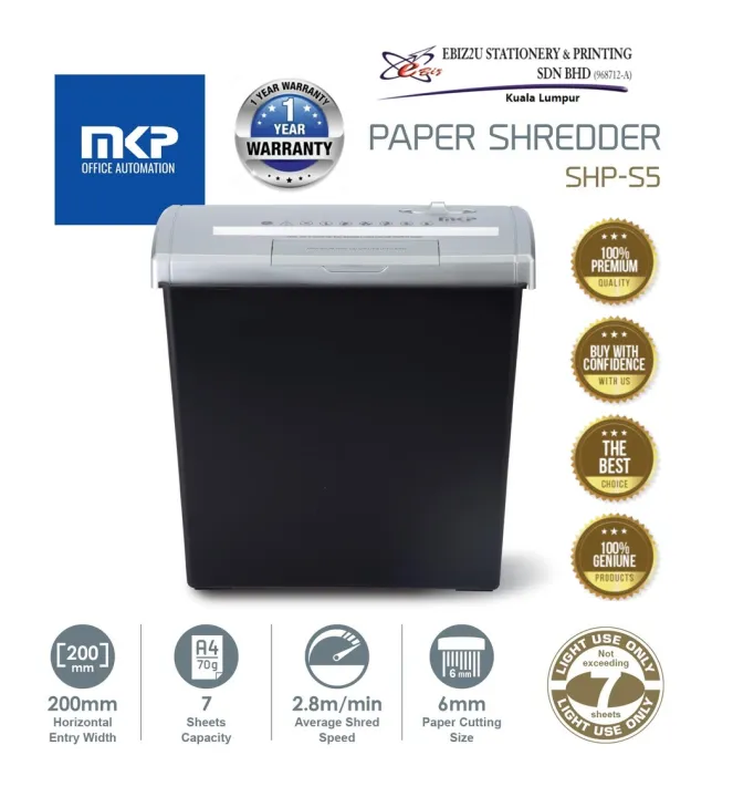 MKP Paper Shredder / Paper Cutting Machine Straight Cut SHP-S5 (7 ...