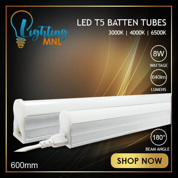 Lightingmnl Shadowless LED T5 Batten Tubes 8 Wattage (600mm / 2Ft) Tube ...