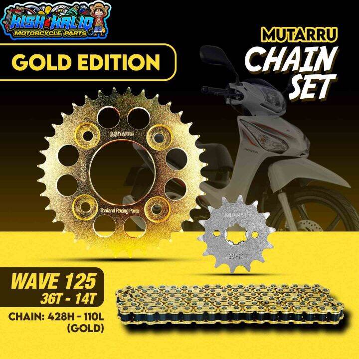 MUTARRU CHAIN SET HEAVY DUTY GOLD SERIES FOR HONDA WAVE 125 / WAVE 100 ...